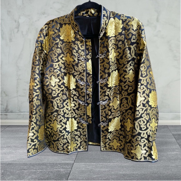 None | Jackets & Coats | Asian Gold Black Brocade With Frog Closures ...